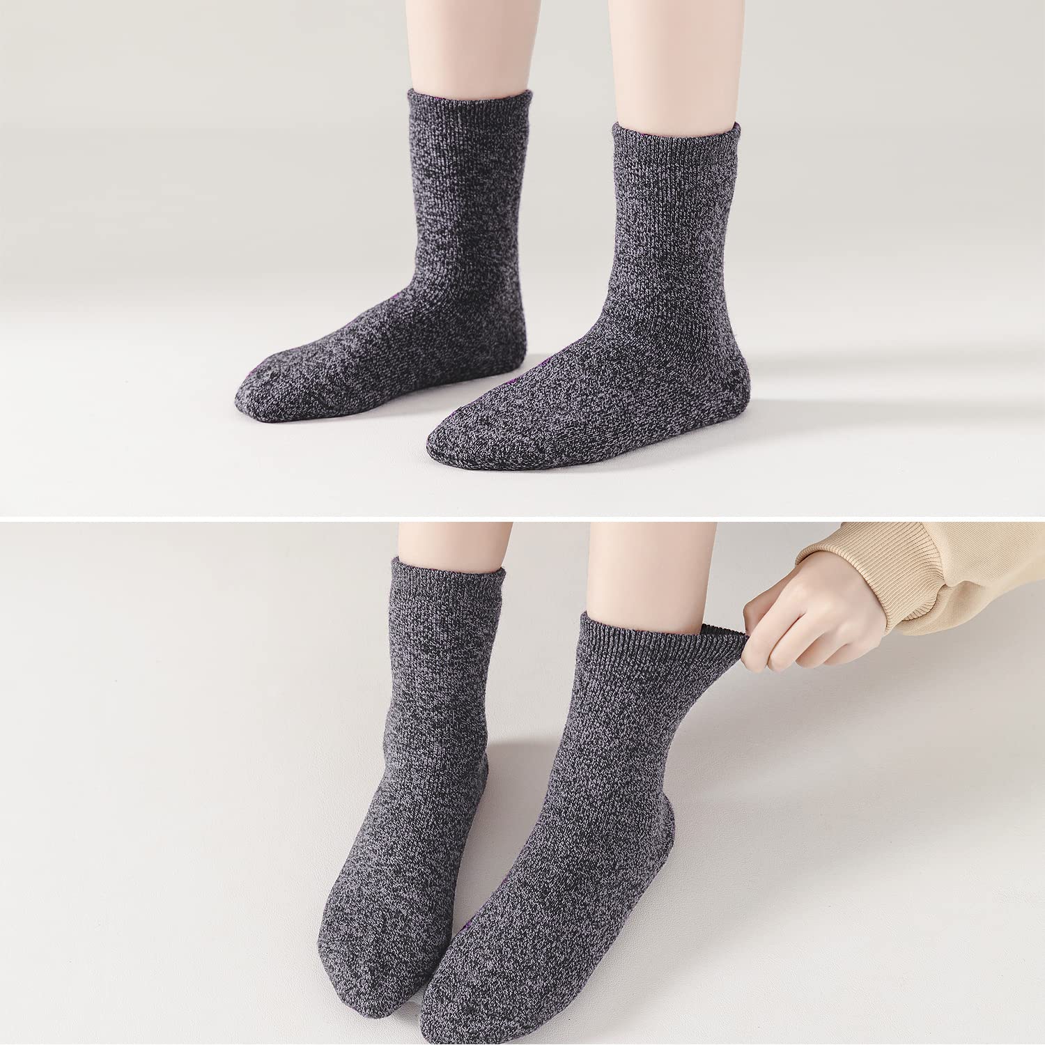 EPEIUS Baby Thermal Socks Toddler Non-slip Socks Soft Thick Warm Crew Socks with Grip Brushing Inside Boys Girls 6 Pair Pack,12-24 Months