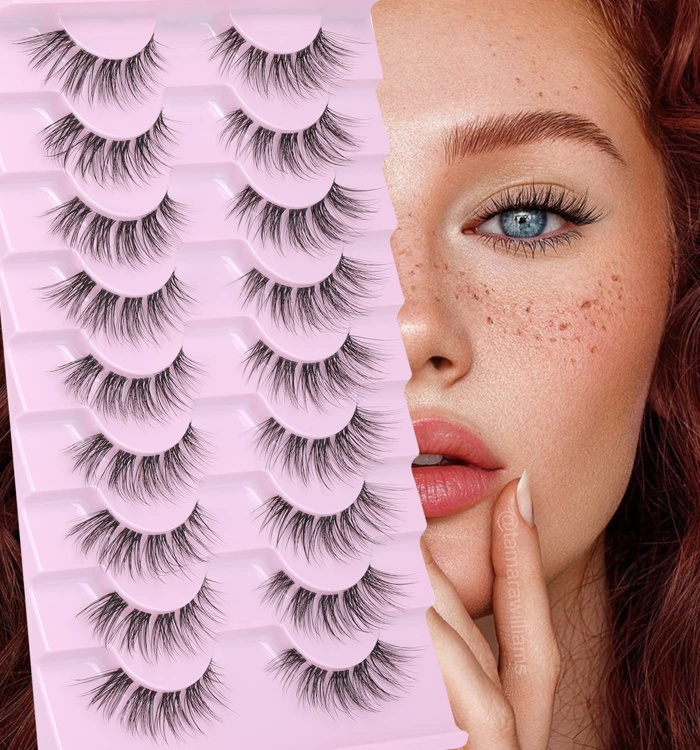 Cluster Lashes with Scissors False Eyelashes Natural Look Wispy Faux Mink Lashes Clear Band Individual DIY Cat Eye Strip Lashes Pack 9 Pairs