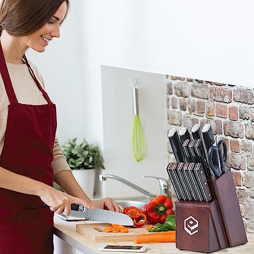 ECOMERR Kitchen Knife Set β 16 Piece German High Carbon Stainless Steel knife sets for kitchen with Block Wooden, Scissor and Knife Sharpener - Chef Knife Set & Rust proof