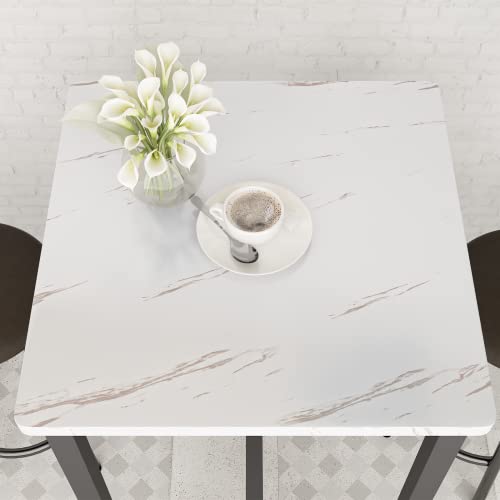 Recaceik 3 Pieces Bar Table Set, Square Pub Table with 2 Bar Stools, Faux Marble Dining Table Set of 2, Kitchen Counter Height Table with 2 Chair, Modern Bar Table Set for Living Room, Restaurant