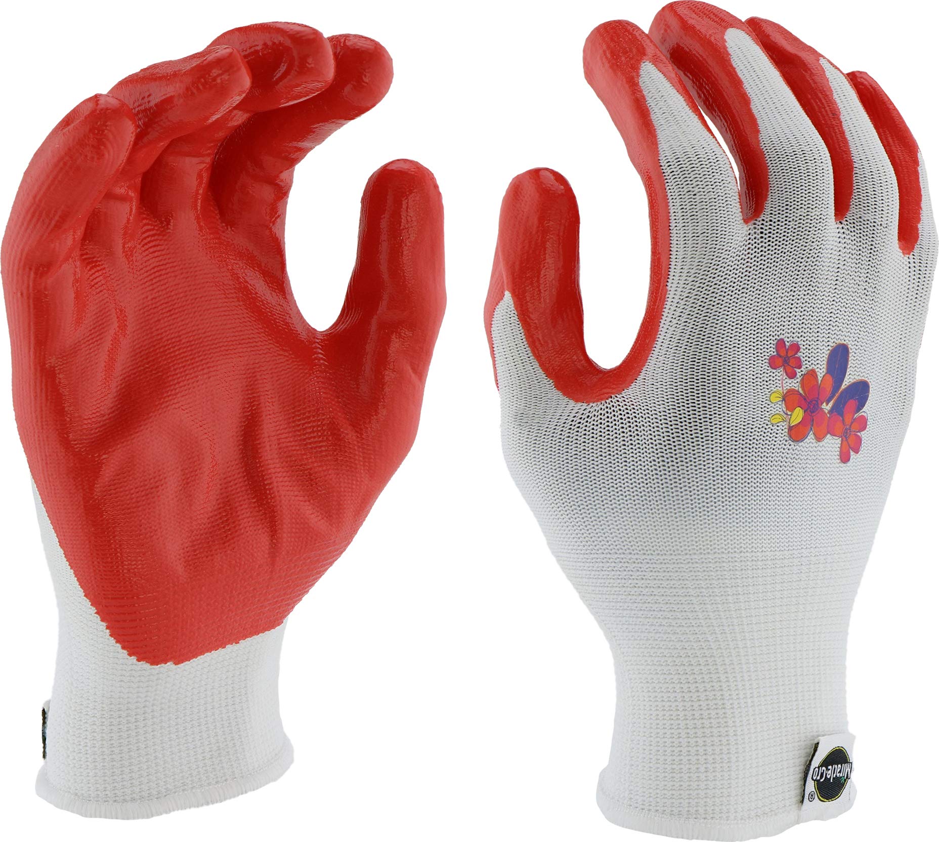 Miracle-Gro MG37120 Stretch Knit Gardening Gloves - [1 Pair] Orange/White, Small/Medium, Landscaping Gloves with Nitrile Coated Palm