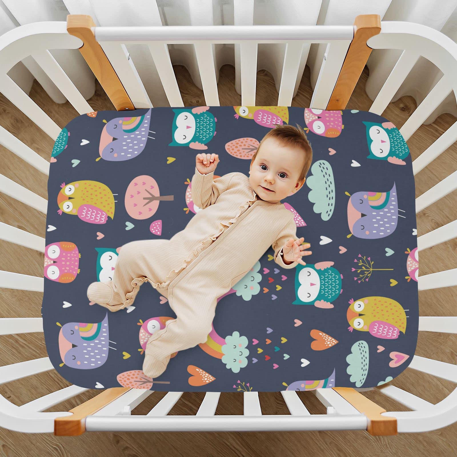 Cute Owl Rainbow Fitted Crib Sheet for Girls and Boys,Soft Breathable Polyester Baby Sheet for Standard Size Crib Mattress 21163978