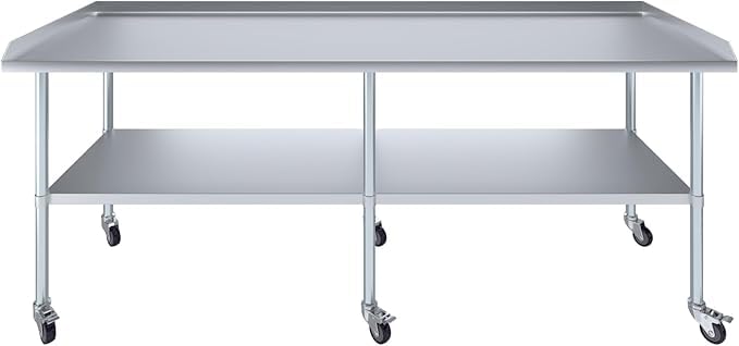 Express KitchQuip Commercial Work Table with Backsplash and Sidesplashes with Casters | NSF (Stainless Steel Table with Sideguards + casters) (96" Long x 30" Deep)