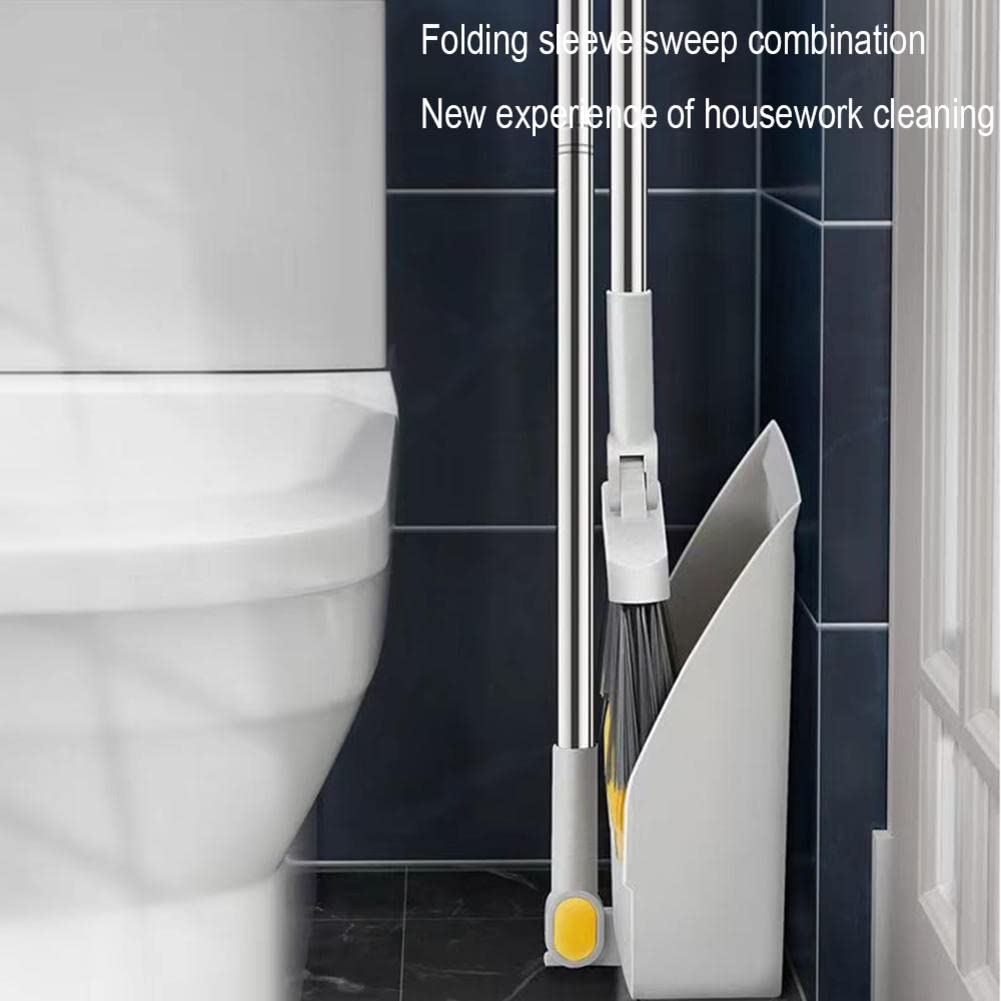 FEMUN Kitchen Broom,Folding Stand Broom Trash can Combination Household Broom Broom Non-Sticky Broom and Trash can Set Outdoor Broom, Broom and Trash can Set for Home, Kitchen, Office, Bathroom