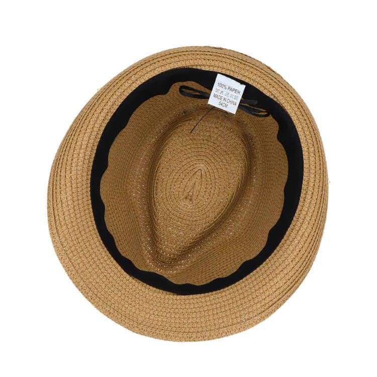 Kids Floppy Straw Sun-Hat Foldable Summer Short Brim Sun-Beach-Hat for Babyboys Girls Kahki