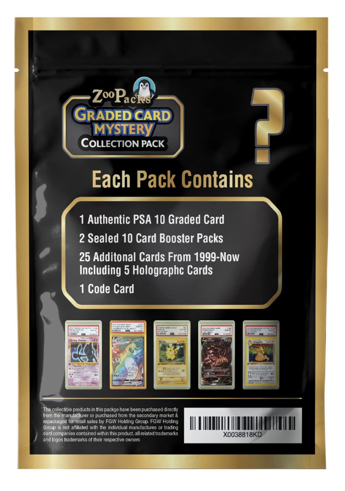 Pokemon TCG: Graded Card Mystery Power Pack - Gold Edition - 1 PSA 10 Graded Card + 25 Additional Cards with 5 Holofoils - 1 First Edition Card + 2 Factory Sealed 10 Card Booster Packs + 1 Code Card