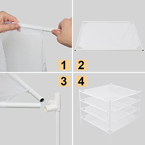 johgee Clothes Drying Rack, 4-Layer Sweater Laundry Drying Rack, Mesh Drying Rack Clothing for Indoor & Outdoor,White