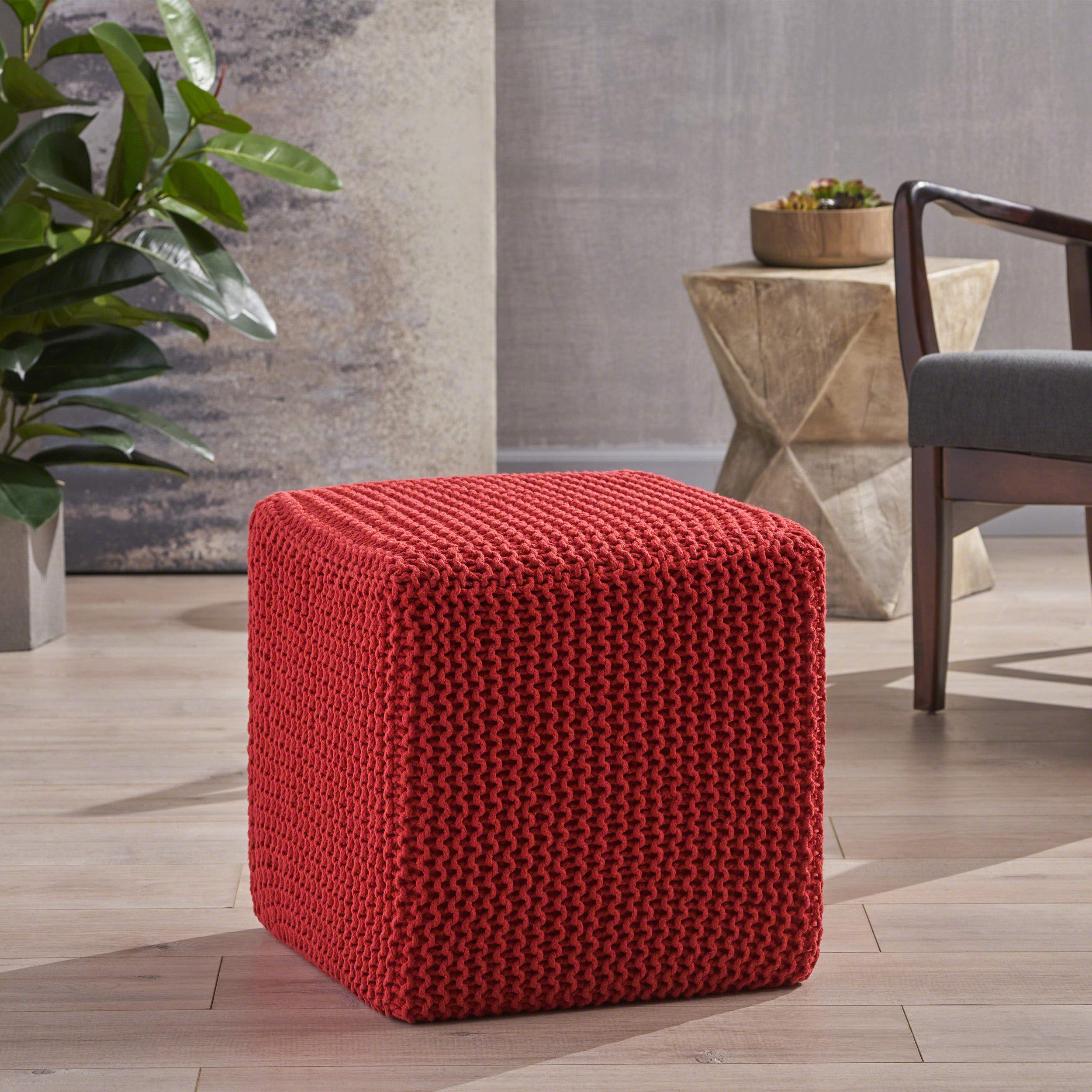 Christopher Knight Home Scott Knitted Foot Stool, Gray, Red