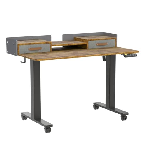 Claiks Standing Desk with Drawers, Stand Up Electric Standing Desk Adjustable Height, Sit Stand Desk with Storage Shelf and Splice Board, 48 Inch, Rustic Brown