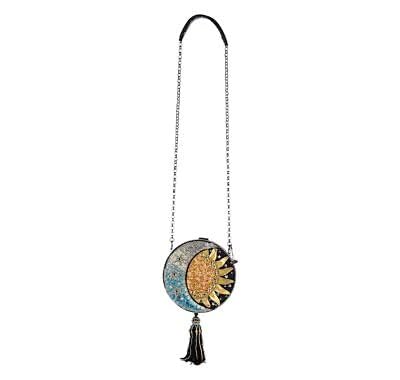 Mary Frances Day To Night Celestial Sun and Moon Beaded Round Crossbody Handbag, Multi