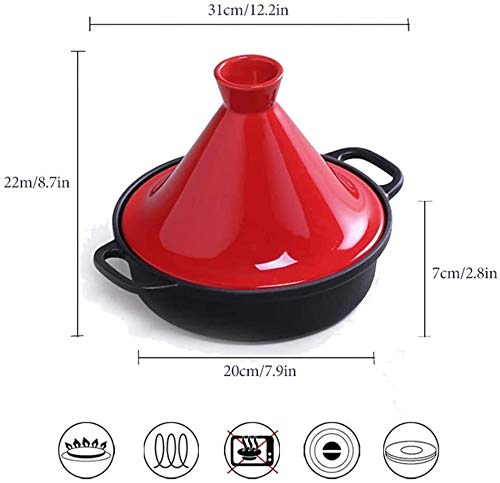 Casserole Dish ZYF Cast Iron Tagine Pot 20Cm, Tajine Cooking Pot with Enameled Cast Iron Base and Cone-Shaped Lid Lead Free Stew Casserole Slow Cooker,Red