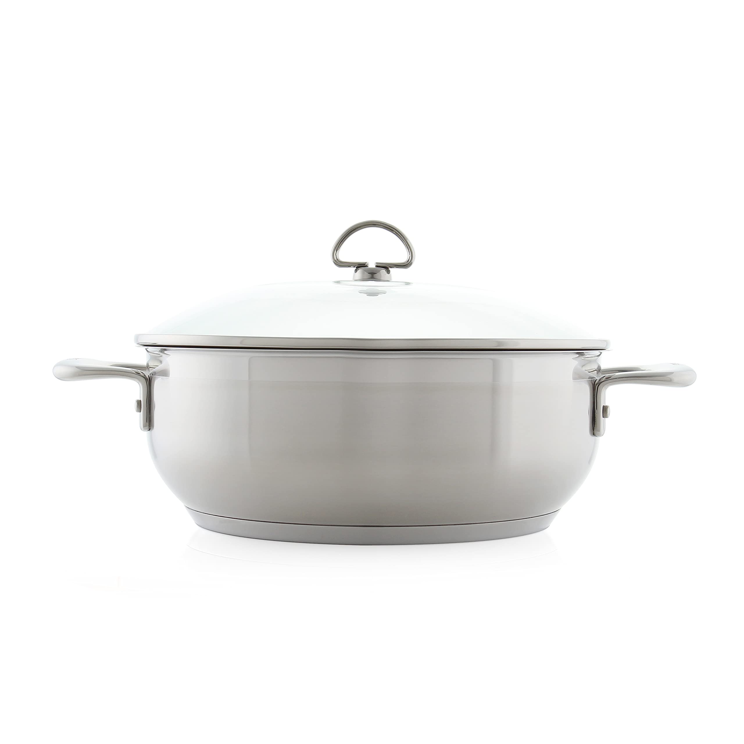 Chantal Induction 21 Steel 5 quart Chef's Pan with Tempered Glass Lid, Brushed Stainless Steel