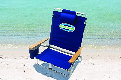 Tommy Bahama 5-Position Classic Lay Flat Folding Backpack Beach Chair, Polyester, Navy