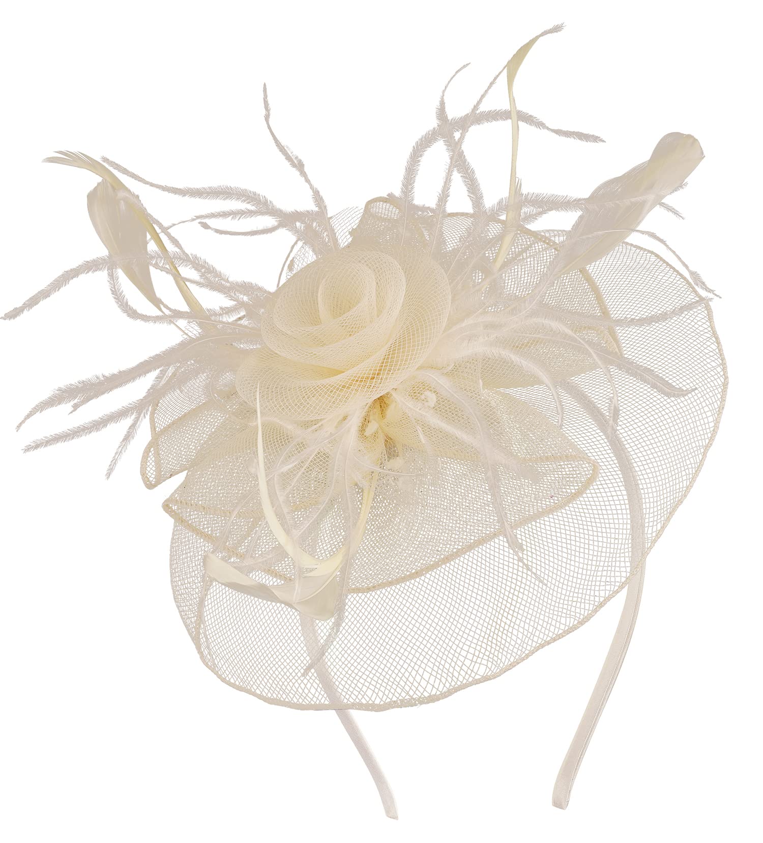 Cizoe Fascinators for Women with Feather Mesh Veil Headband Bridal Wedding Tea Party Cocktail Hat(yellow)