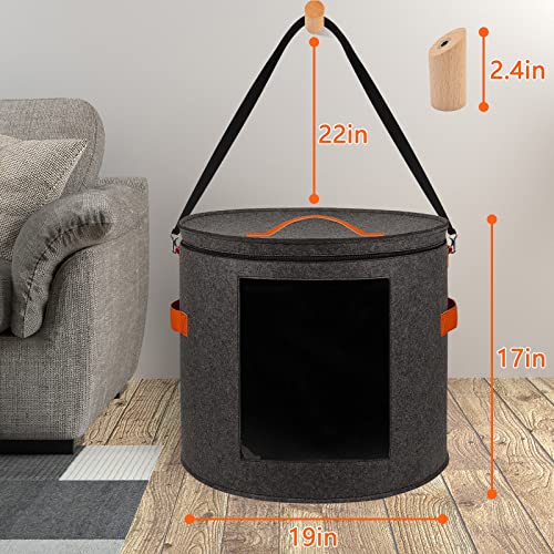 kushon Oversized Hat Storage Box for Women & Men,19" D x 17" H Cowboy Hat Boxes with 1 Wood Hook Felt travel Round Hat Organizer Box with Dustproof Lid