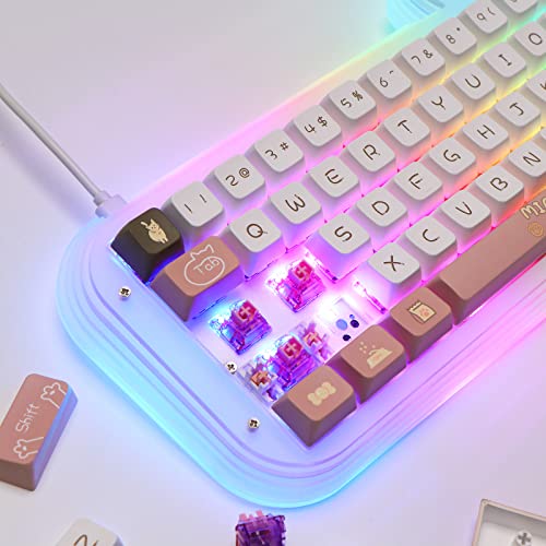 EPOMAKER Gaming Keyboard and Coiled Cable Combo,MIACat 64 Hot Swappable Wired VIA Programmable Keyboard, Puff Aviator Coiled USB Cable for Mac/Win/Gamers(Flamingo Switch)