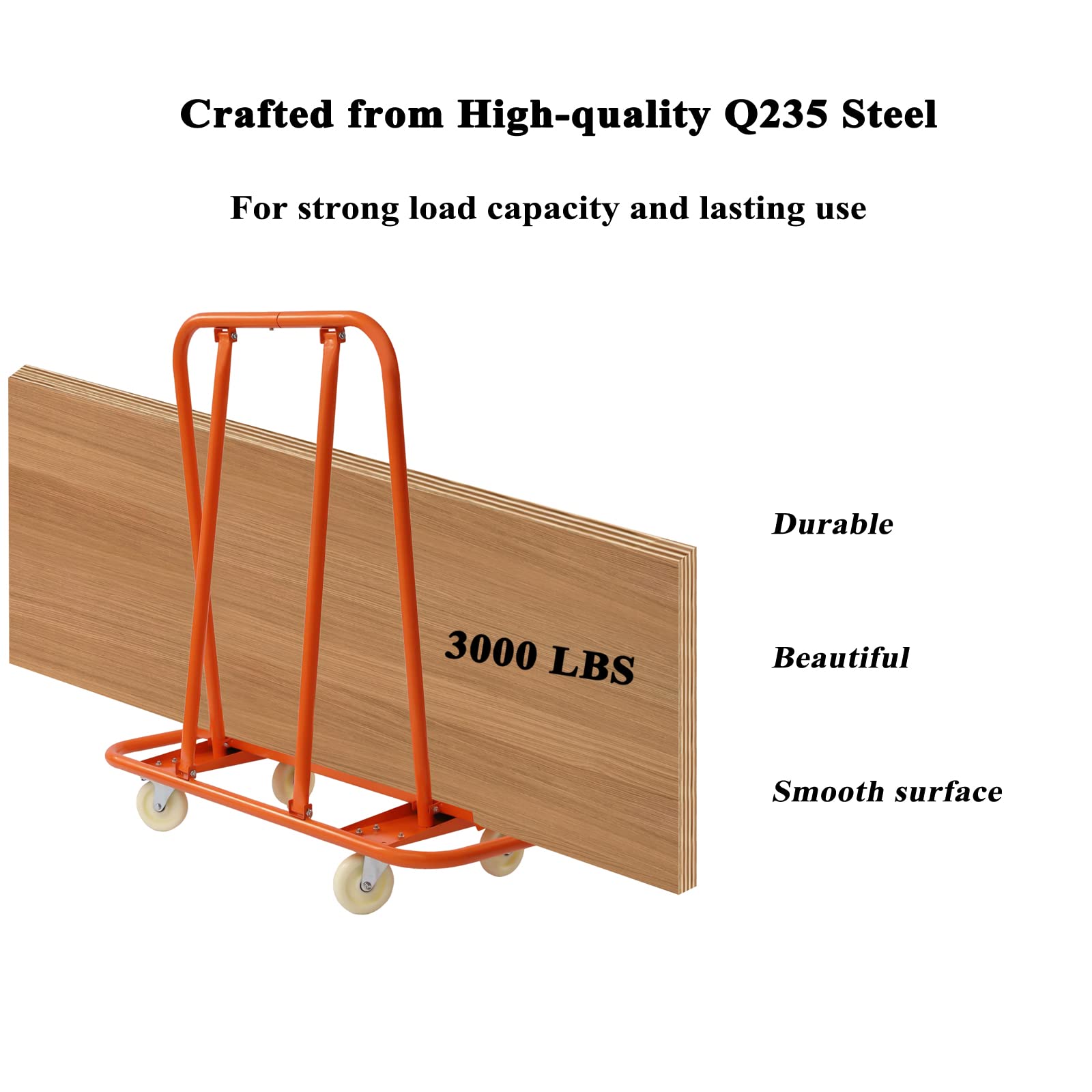 Drywall Sheet Cart, Heavy Duty Panel Dolly Cart with 4 Swivel Wheels, Handling Wall Panel, Sheetrock Sheet Panel Service Cart, Wood Panel, Rolling Dolly for Garage, Home, Warehouse (Orange, 3000 lbs)