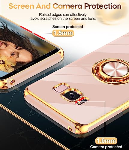 LeYi for Samsung Galaxy S8 Case [ Not Applicable S8 Plus] with 360° Rotatable Ring Holder Magnetic Kickstand, Plating Rose Gold Edge Protective Case, Pink