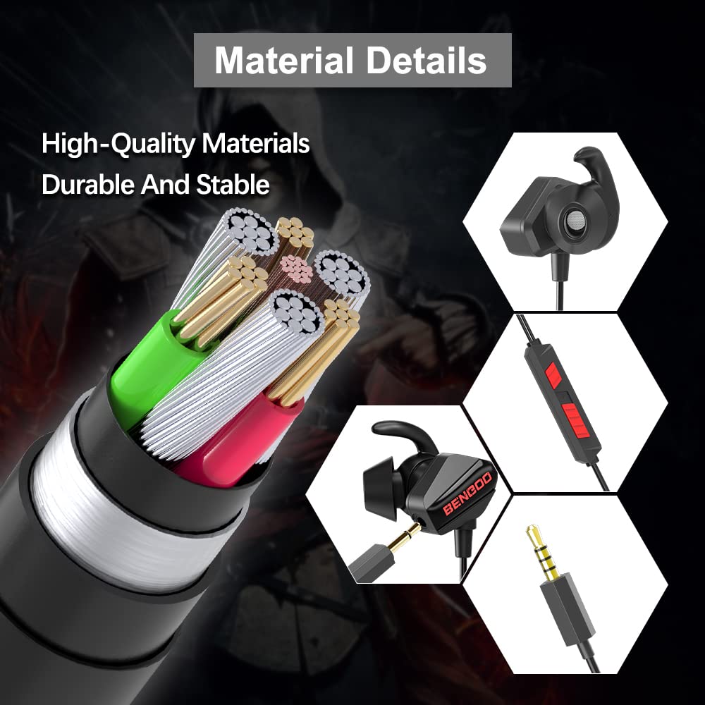 BENGOO G20 Gaming Earbuds, Gaming Bass Earbuds, Gaming Earbuds with Microphone, Gaming Earphones for PS4 PS5 PC Xbox One iPhone Super Nintendo, Wired Earbuds with Mute and Volume Control, 3.5mm Jack