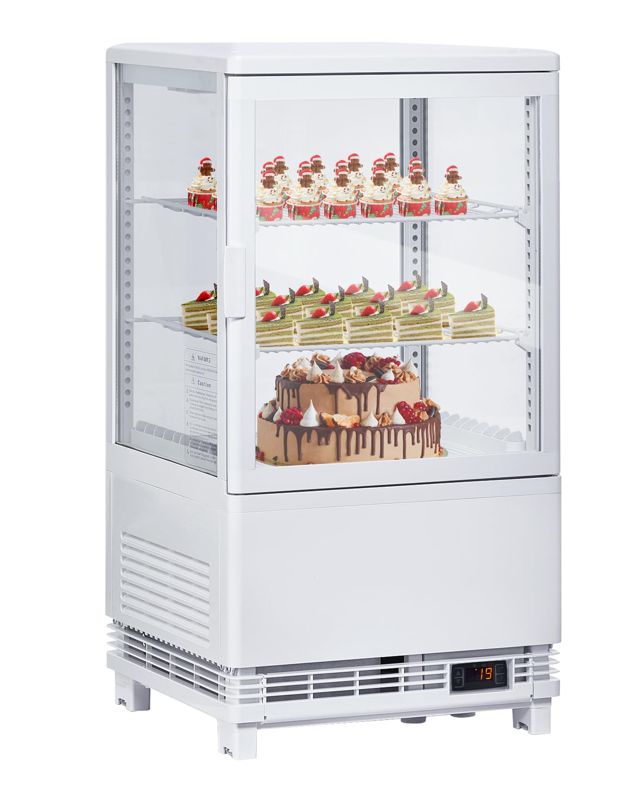 EastVita Display Commercial Refrigerator Case,2.1 Cu.Ft Display Fridge Single-Door Pastry Display Case With Interior Led Lighting, Double-Layered Glass Bakery Display Refrigerator 白色