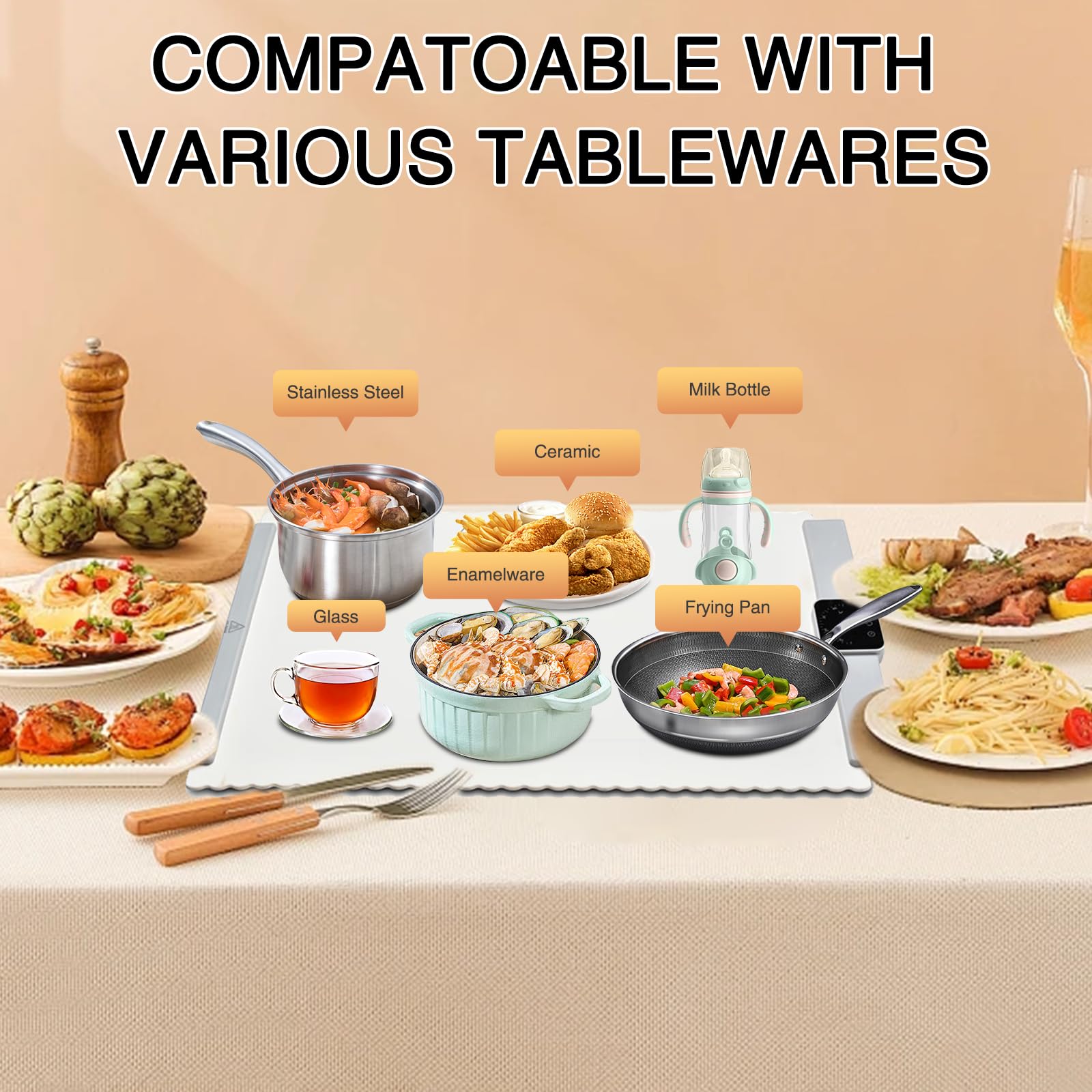Electric Food Warmer 250W Full Surface Fast Heating Electric Warming Tray with 5 Temperature & 4 Timer Settings, Rolled Up, Premium Silicone Nano-Material for Gathering Parties Travel with UL FCC