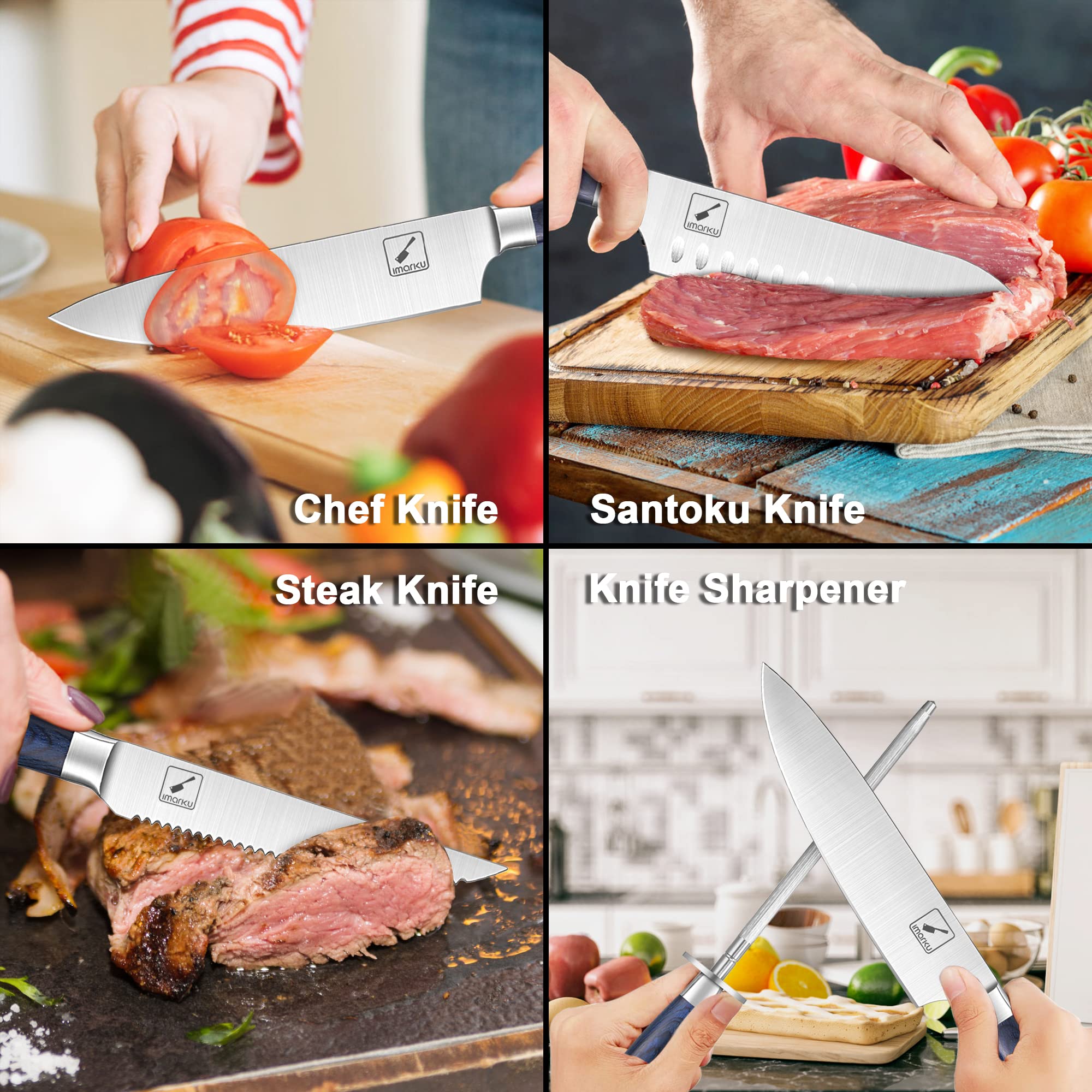 imarku 7 Inch Meat Cleaver & 16-Piece Kitchen Knife Set with Block