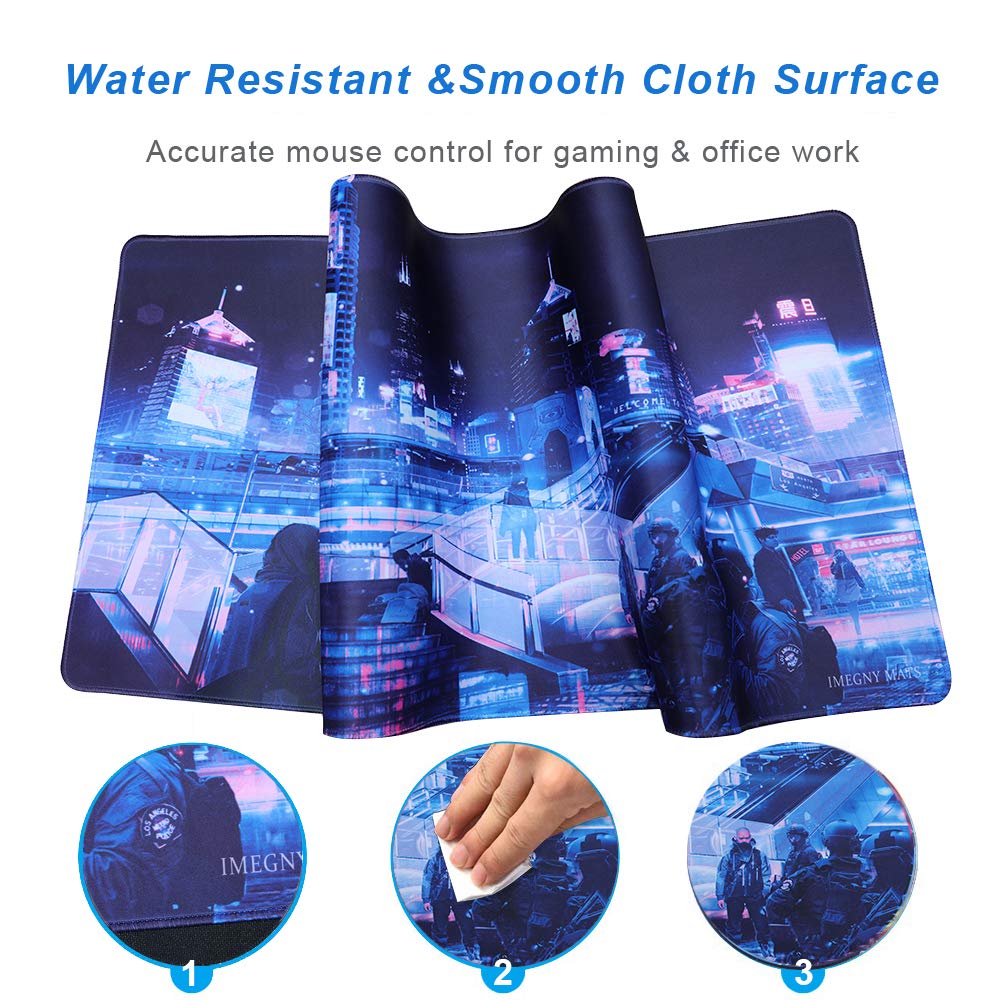 Imegny Large Gaming Mouse Pad, Extended XXL Desk Pad & Non-Slip Rubber Mat for Mice and Keyboard with Stitched Edges (90x40 zisecity006)