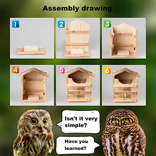 Honfenfa Owl House ,Barn Owl Bird House,Owl Nesting Box,Large Handmade Wooden Rectangular Opening Bird Box,with Mounting Screws,with Mounting Screws and A Bag of Wood Shavings, Easy Assembly Required