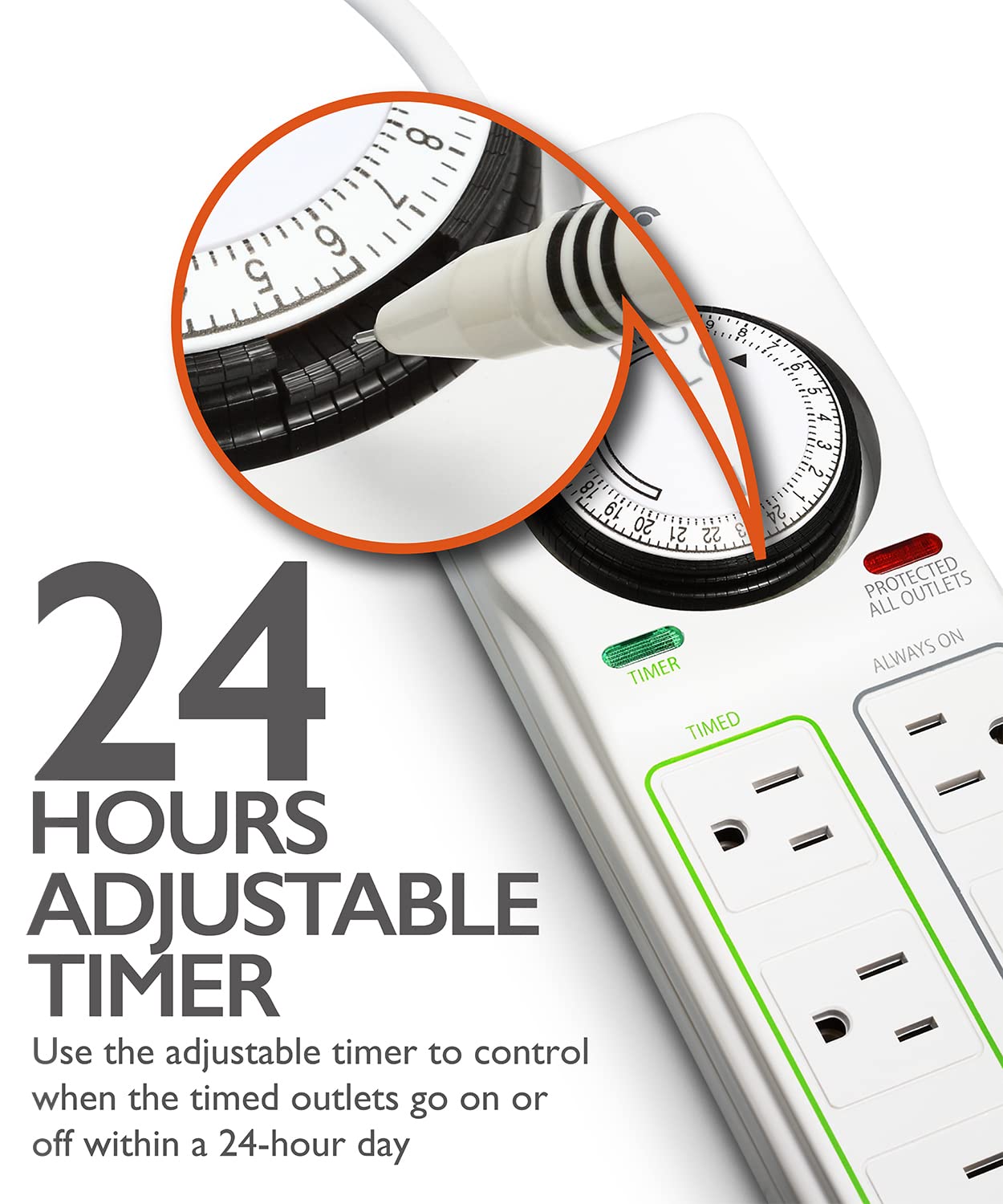 Fosmon Reptile Light Timer, 8-Outlet Timer Power Strip with Surge Protector, Mechanical Timer Extension Cord for Reptile Cage, Aquarium, Terrarium, Bearded Dragon/Reptile Habitats Tanks etc
