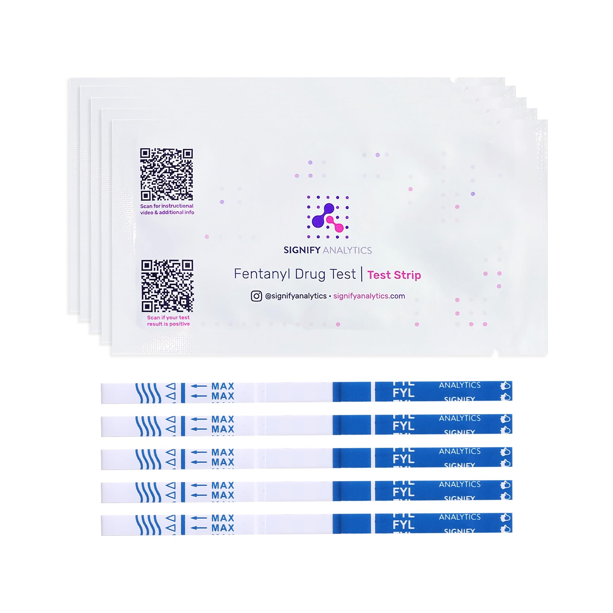 Fentanyl Test Strips 5 Pack | Signify Analytics Highly Sensitive Fentanyl Test Strips for Testing Drugs | Fentanyl Testing Strips for Pills, Powders, and Liquids | 20ng/mL Cutoff