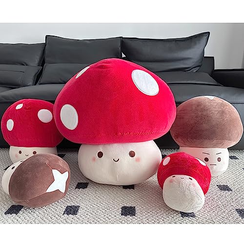 Hofun4U Mushroom Plush Toy, 9 inch Mushroom Shaped Plush Pillow, Smile Mushroom Stuffed Plush, Sofa Car Bed Office Home Decor Kids Adults Birthday Gift (RED)