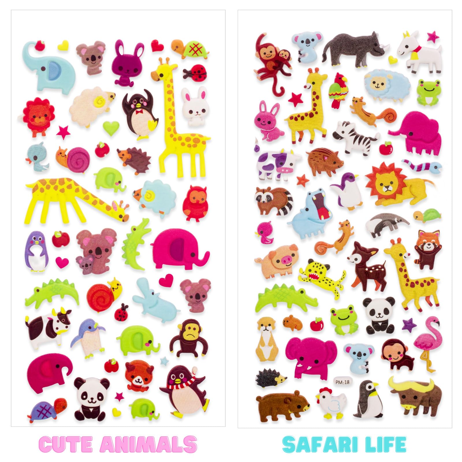 IMNEXT2U 3D Puffy Stickers for Kids Resuable Sticker for Toddler, Boys, Girls 4 Sheets - Mother Child Animals, Dogs, Cats, Elephant, Giraffe, Monkey, Sheep, Panda, Koala, Rabbit (Zoo)