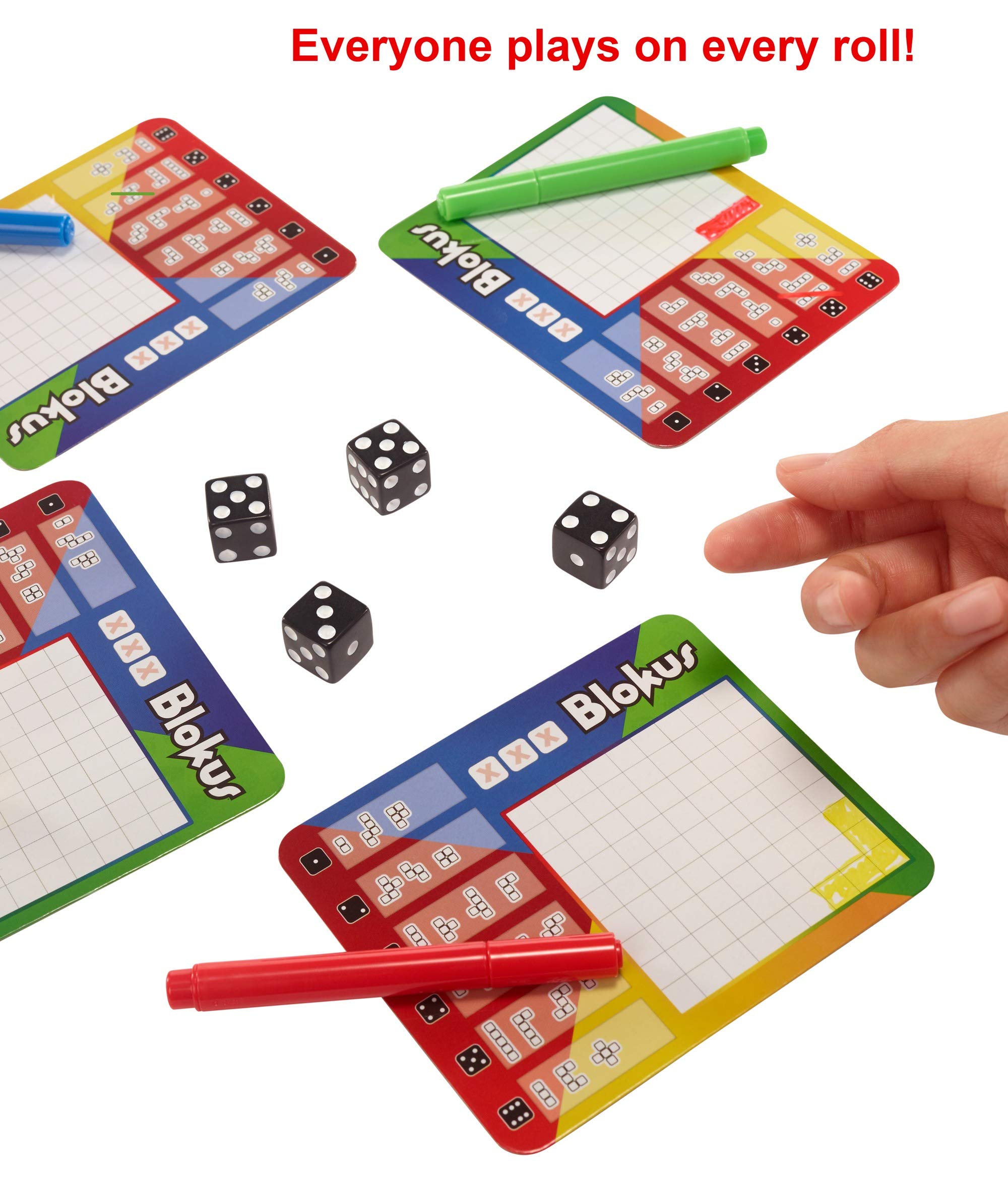 Mattel Games Blokus Roll & Write Family Dice Game with 4 Dice, 4 Dry Erase Boards and 4 Markers, Makes a Great Gift for 7 Year Olds and Up