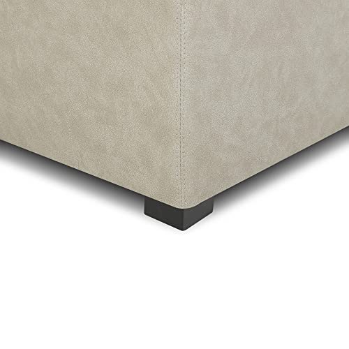 CHITA Storage Ottoman Cube with Tray,Footrest Stool Seat Serve as Side Table, PU Leather in Stone Gray