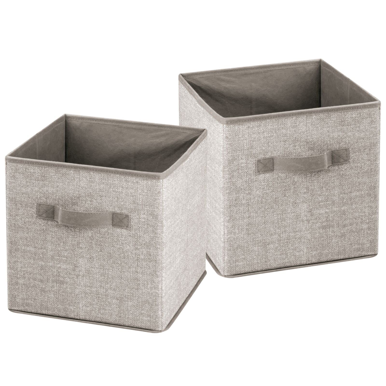 mDesign Small Fabric Collapsible Organizer Cube Bin Box with Front Handle for Cube Furniture Units, Closet or Bedroom Storage, Holds Clothing, Linens, Accessories - Lido Collection - 2 Pack - Linen