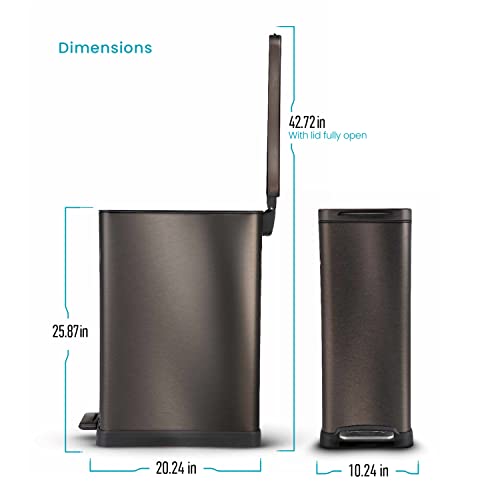 Home Zone Living 12 Gallon Kitchen Trash Can, Slim Body Stainless Steel Design, 45 Liter Capacity, Black