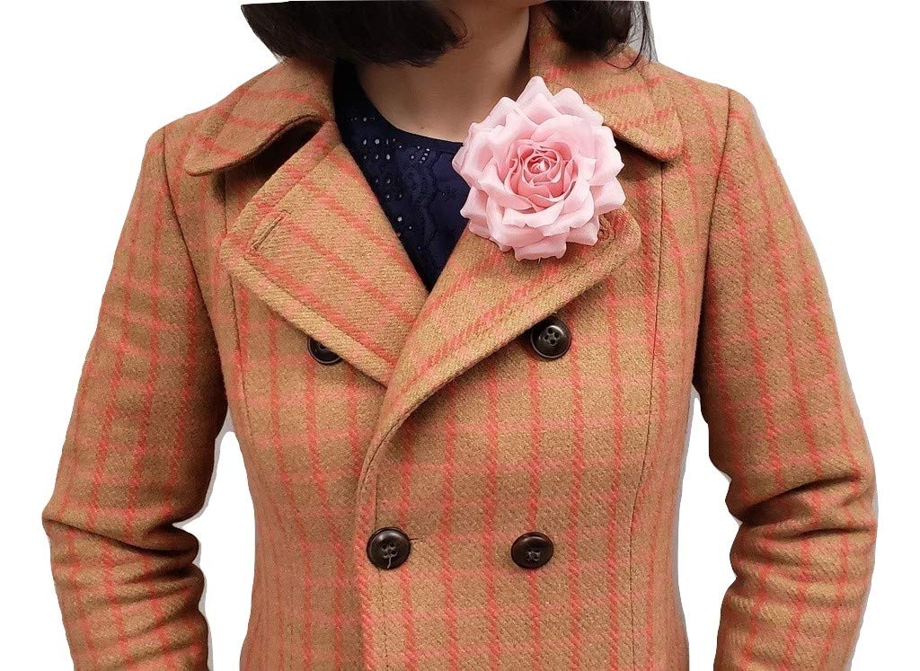 M&S Schmalberg Silk Rose Fabric Flower Pin Brooch - Hand-made in New York's Garment Center (American Made) (Pink Silk)