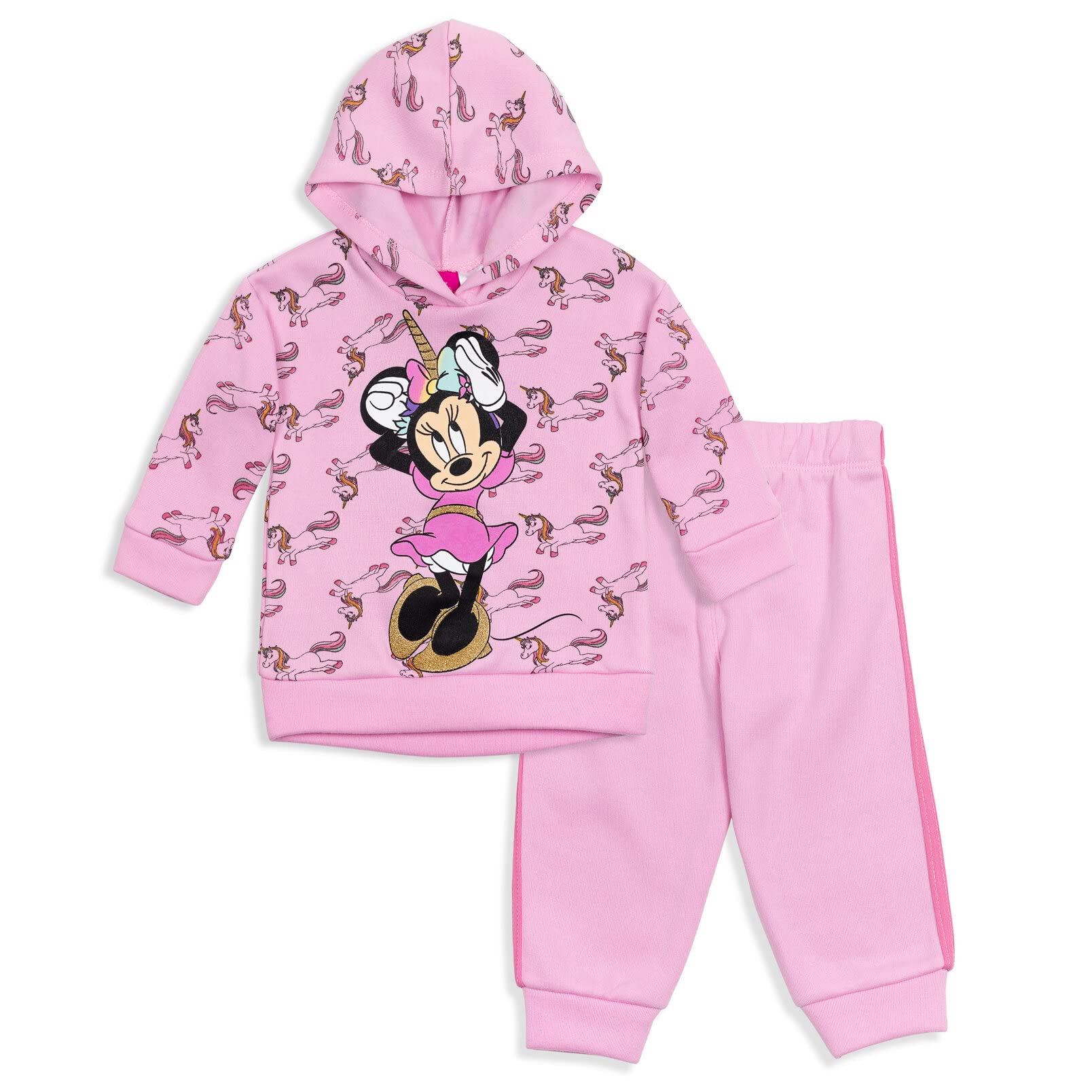 Disney Minnie Mouse Infant Baby Girls Fleece Pullover Hoodie & Jogger Pants Set Pink 18 Months