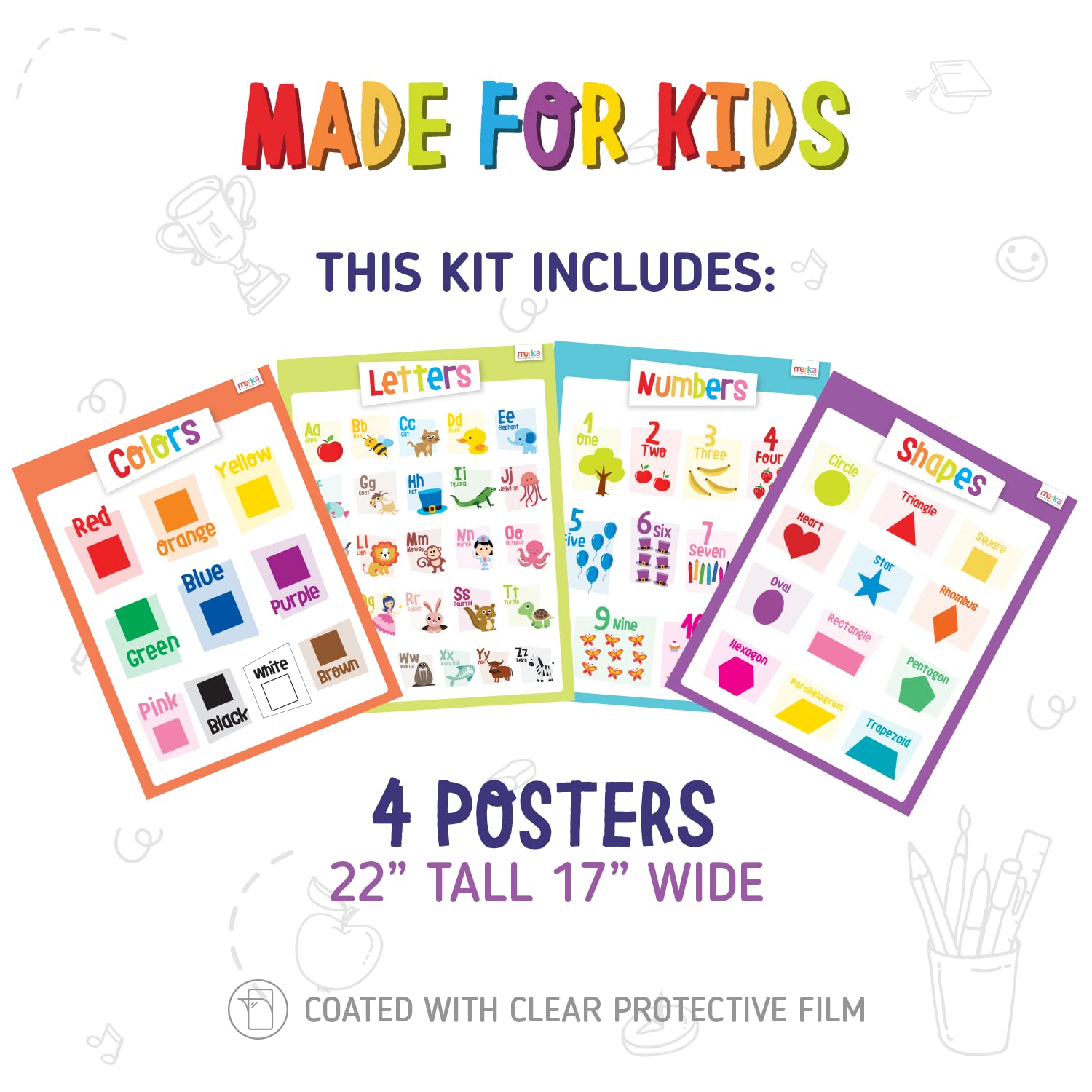 merka Toddler Flash Cards ABC Flash Cards Toddler Learning Flash Cards Preschool Homeschool Curriculum Kit Practice Book Sticker Set and Posters Learning Letters Numbers Shapes and Colors