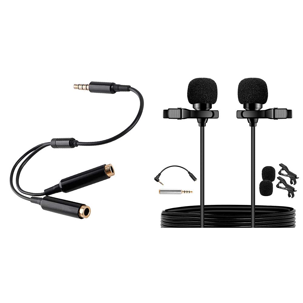 PoP voice 16 Feet Dual-Head Lavalier Microphone with TRRS Y Splitter