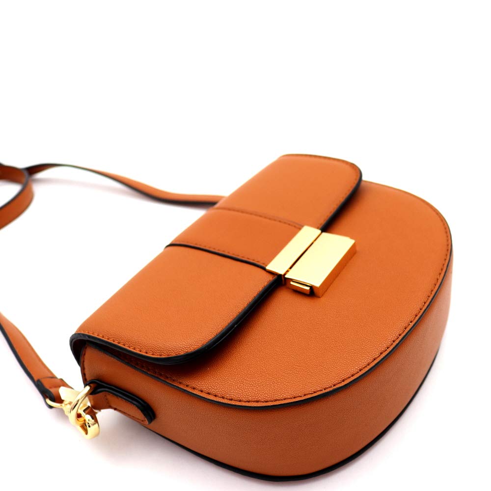 Trendeology Boho Tassel Braided Flap Vegan Leather Girls Womens Saddle Bag Crossbody Purse (Small Classy Saddle Crossbdy - Coral)
