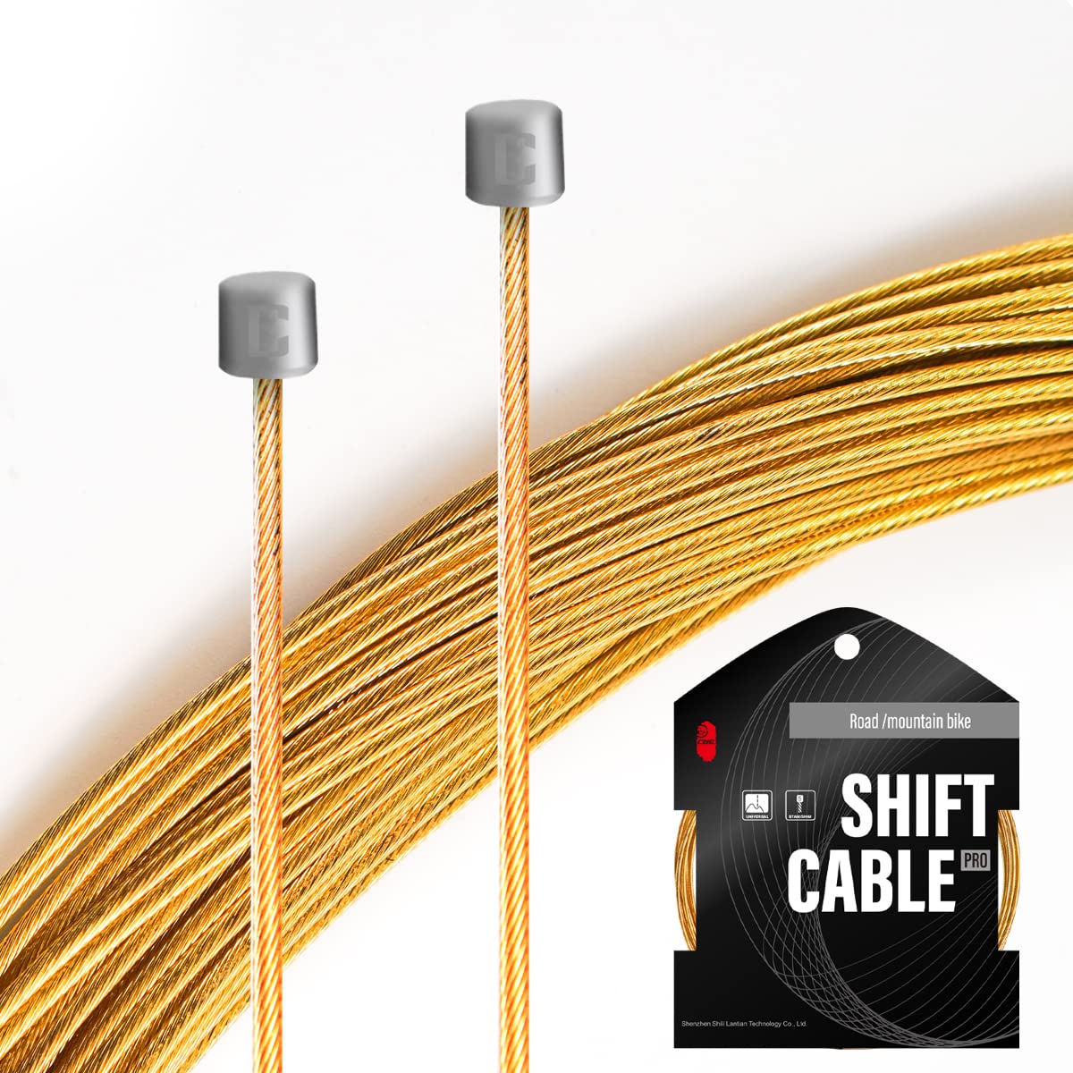 CNC Pro Slick Polished Bike Shifter Cable for Shimano/SRAM|Mountain bike,Road bike,MTB Derailleur Cable 2x1.1x 2100mm,Gold.