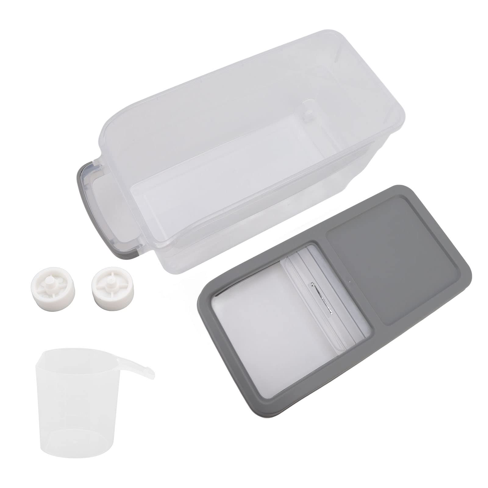 CHICIRIS Rice Storage Container, 22 pounds Transparent Rice Bin Cereal Dispenser Airtight Grain Holder with Measuring Cup and Wheels for Organization, 15.2 x 7.2 x 8.3 (Grey)