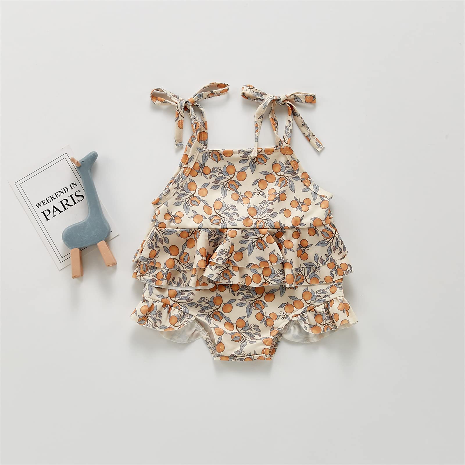 Infant Baby Girl Swimsuit One Piece Strap Ruffle Floral Bikini Swimwear Bathing Suit Summer Beach Wear (Orange Lemon, 3-6 Months)