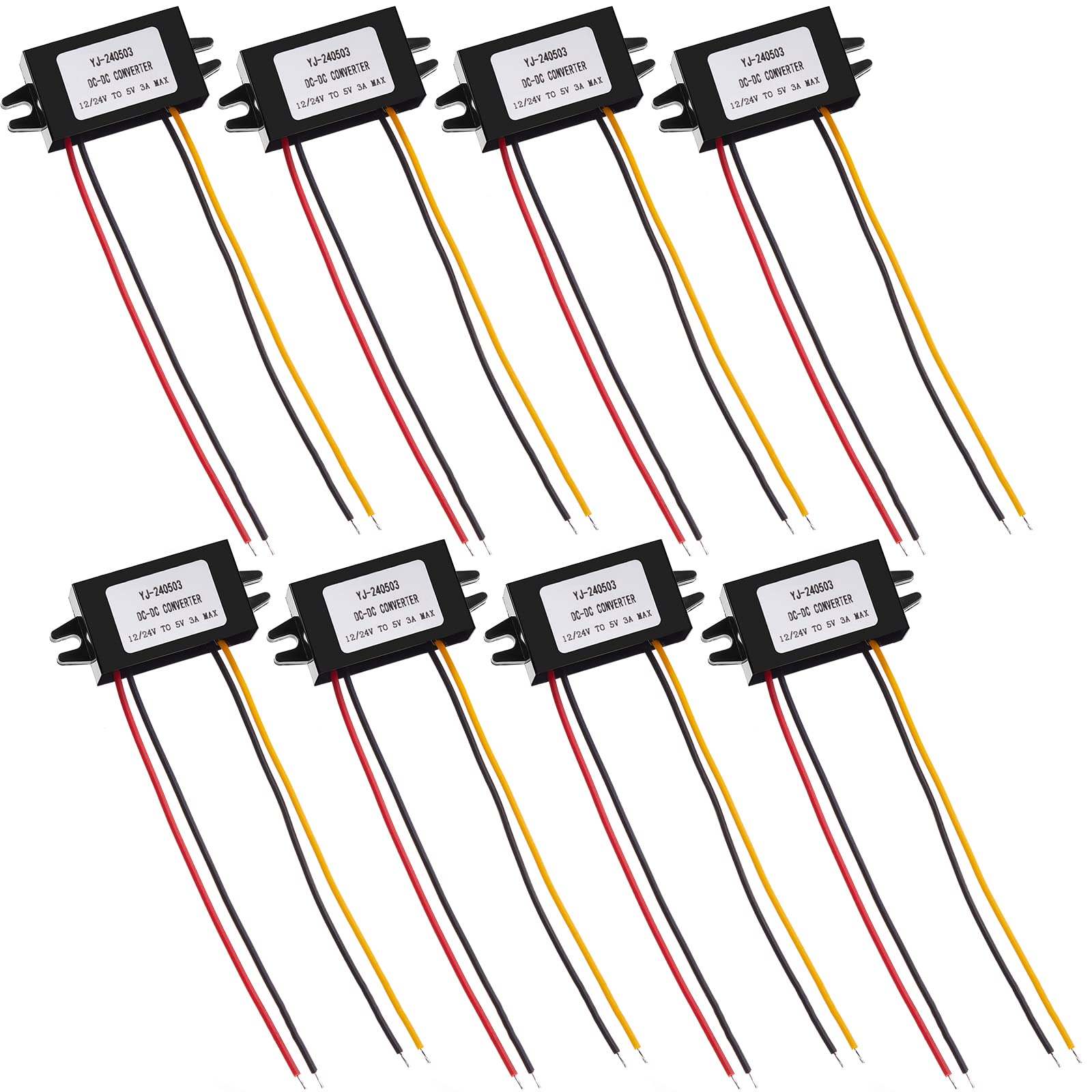DC Converter 12V to 5V 3A 15W DC Buck Converter Module, DC to DC Reduced Voltage Regulator Car Power Converter Output Power Adapter, Wire Interface (8 Pieces)