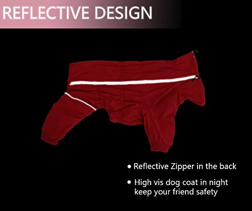 Geyecete Dog Zip Up Dog Coat with Legs Comfort-Waterproof Jacket Reflective Safety,Elasticity Pet Jacket for Large Medium and Small Dogs Puppy Four Legs-Red-XL