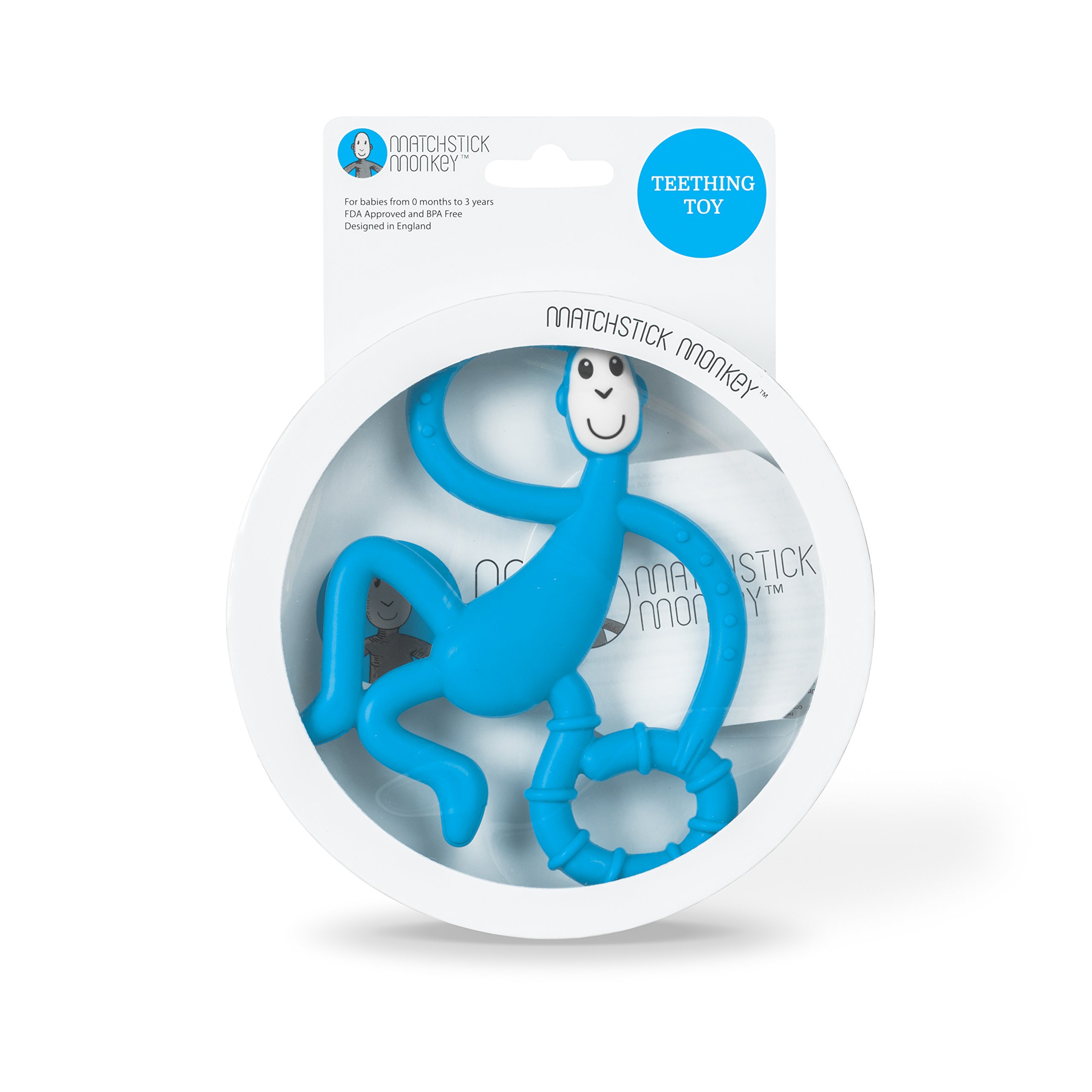 Matchstick Monkey Dancing Monkey Teething Toy for Babies & Toddlers, BPA-Free Food Grade Silicone, Easy to Hold, Stimulates and Massages Sore Gums, Light Blue