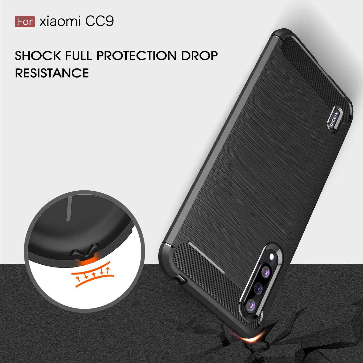 Beovtk Xiaomi Mi A3 Lite/Xiaomi Mi 9 Lite Case, Silicone Leather[Slim Thin] Flexible TPU Protective Case Shock Absorption Carbon Fiber Cover for Xiaomi Mi A3 Lite/Xiaomi Mi 9 Lite Case(Navy)