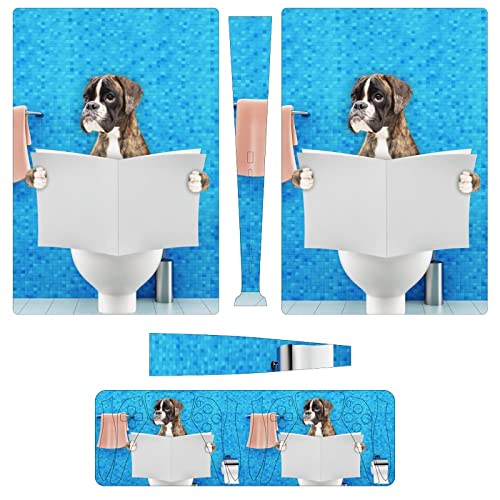 Boxer Dog Sitting on A Toilet Seat Full Protective Skin Cover Design Wrap Decal Sticker Compatible with PS5 Digital Edition Console and Controller