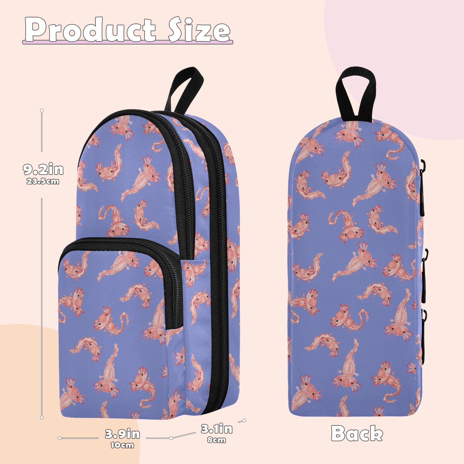 Sletend Cute Axolotl Salamander Pencil Case Big Capacity Handheld Pencil Pouch Portable Large Storage Canvas Pencil Bag for Boys Girls Adults Students